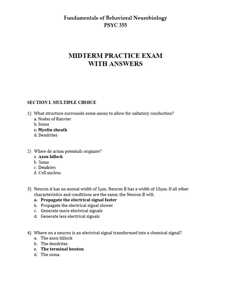 Midterm Practice Exam - With Answers | PDF | Axon | Action Potential Midterm Practice Exam - With Answers | PDF | Axon | Action Potential