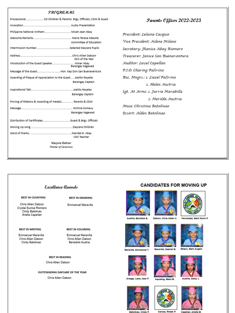 Daycare Moving Up Ceremony Program | PDF