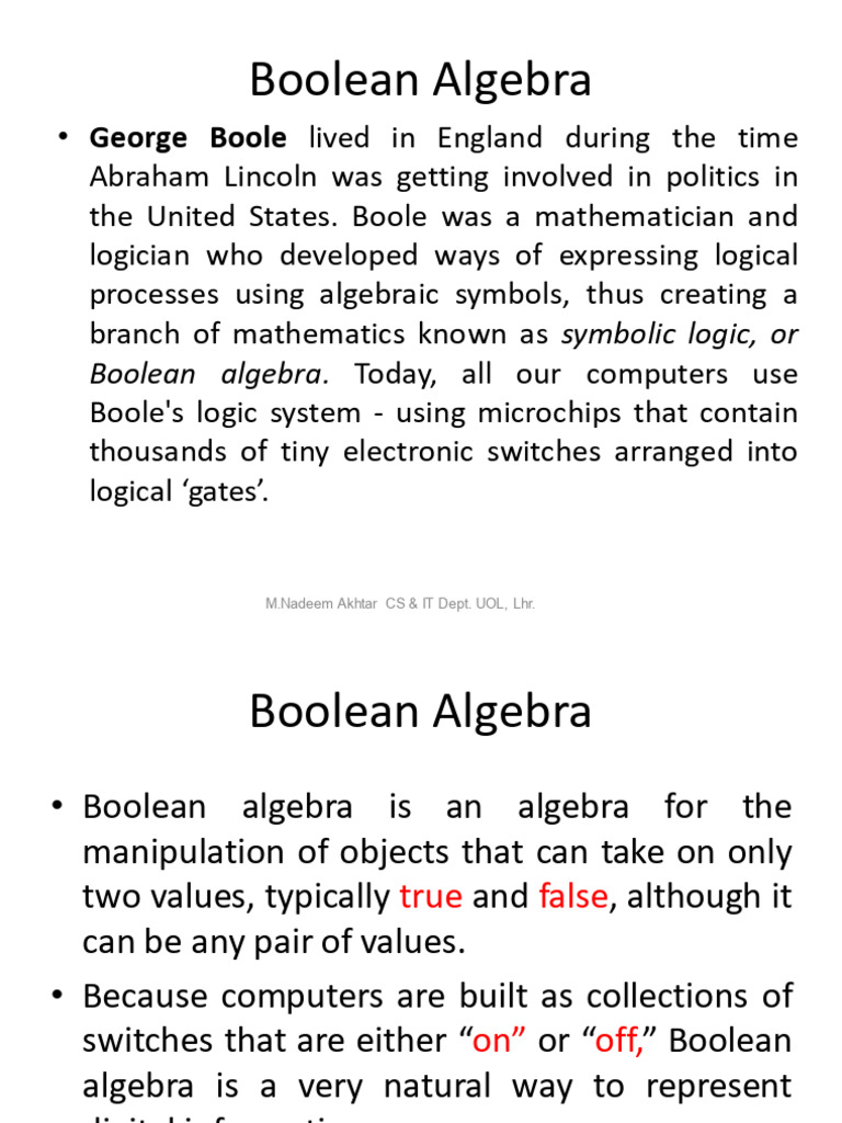 IICT Lecture # 08 B Boolean Algebra Basics (First 16 Slides) | PDF | Boolean Algebra | Teaching ...