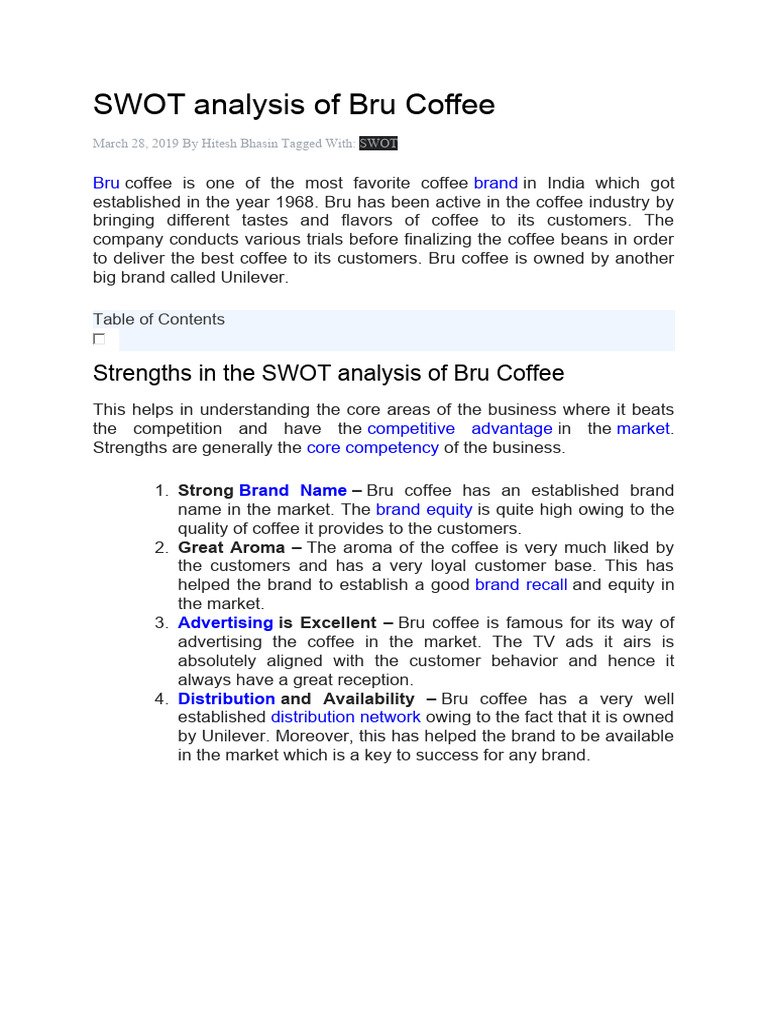SWOT Analysis of Bru Coffee Brand | PDF | Brand | Coffee