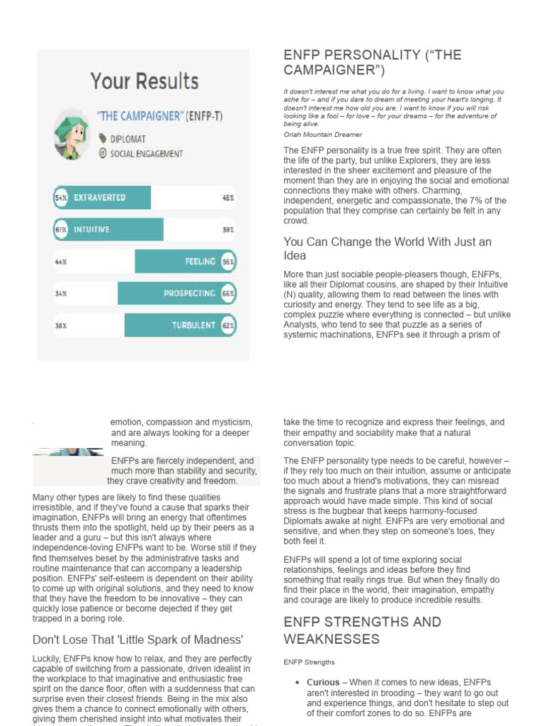 Enfp Personality | PDF | Motivational | Motivation