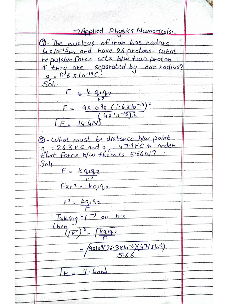 Applied Physics Numericals. | PDF