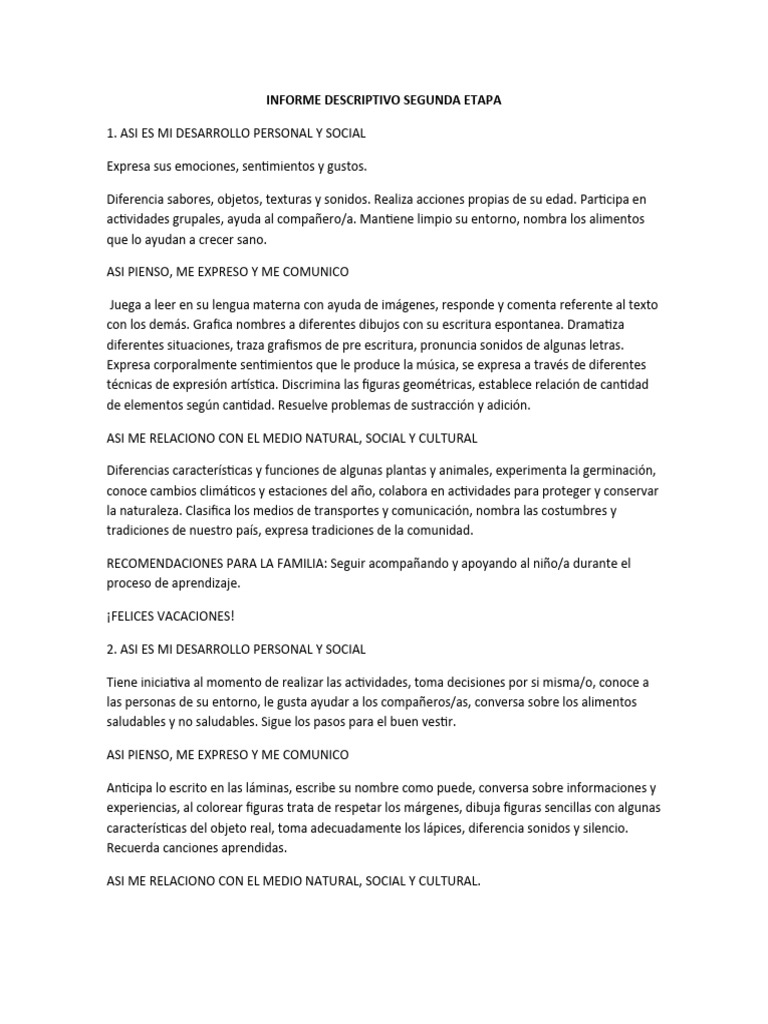 Informe Descriptivo Segunda Etapa | PDF | Aprendizaje | Comunicación