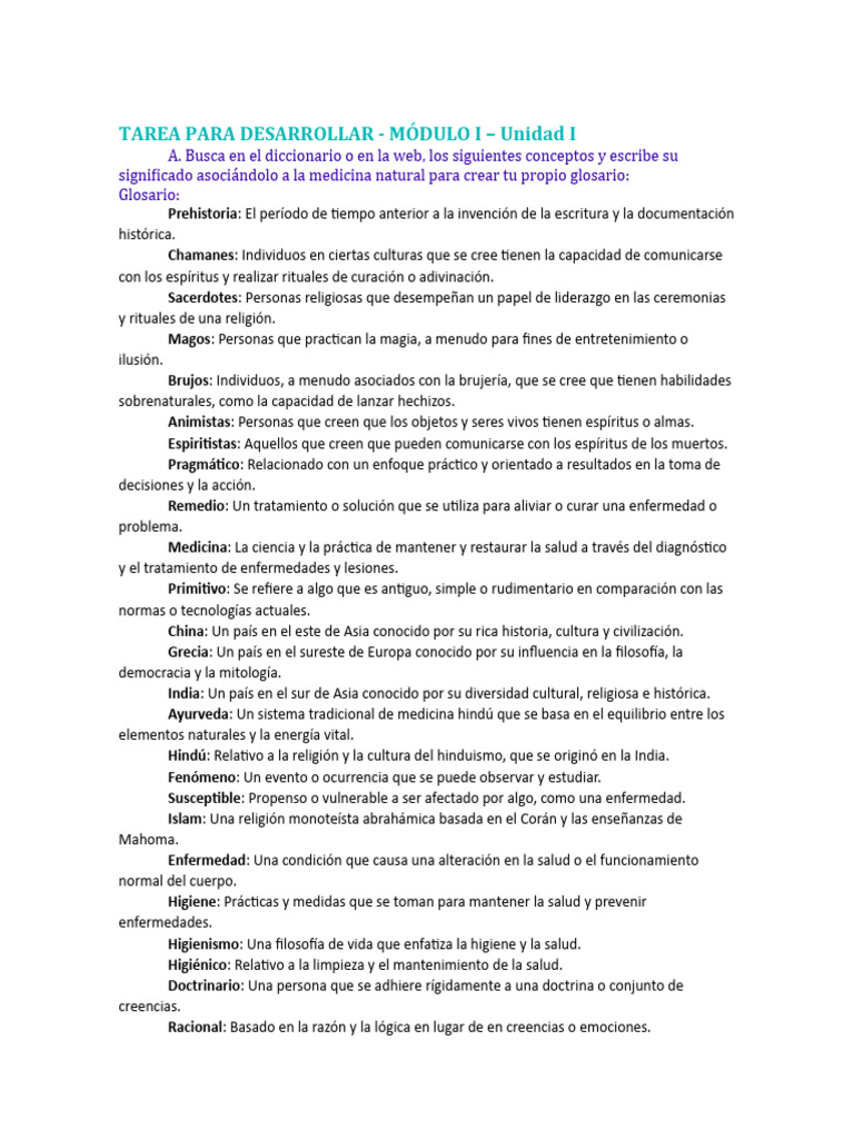 TAREA - MÓDULO I - Unidad I Karina Vasquez | PDF | Medicina alternativa