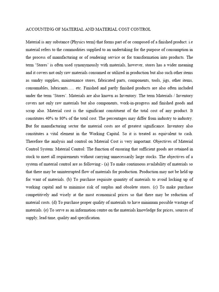 Accounting For Material and Material Cost Control | PDF | Inventory ...