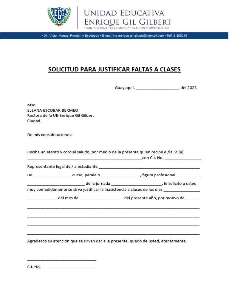 Solicitud para Justificar Faltas A Clases | PDF