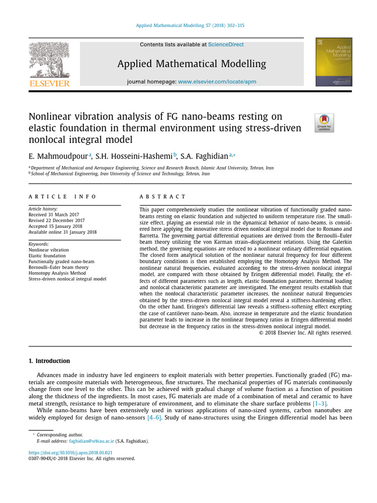 12 Nonlinear Vibration Analysis Of Fg Nano Beams Resting On Elastic Foundation In Thermal