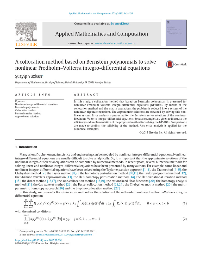 Bernstein Collocation for NFVIDEs | PDF | Nonlinear System | Equations
