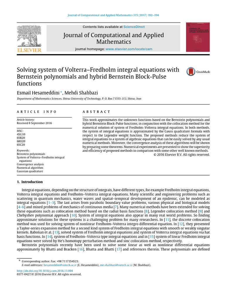 Solving System Of Volterra Fredholm Integral Equations With Bernstein Polynomials And Hybrid