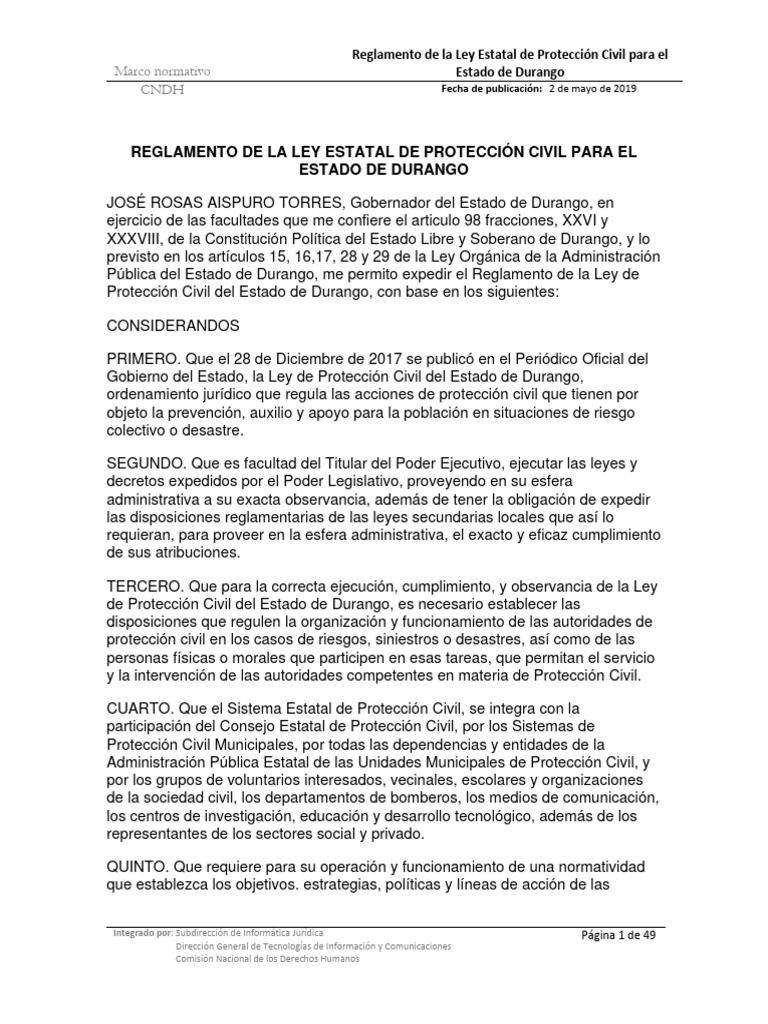 Reglamento LEPCE - Dgo PROTECCCCION CIVIL ESTADO DGO 2019 | PDF ...