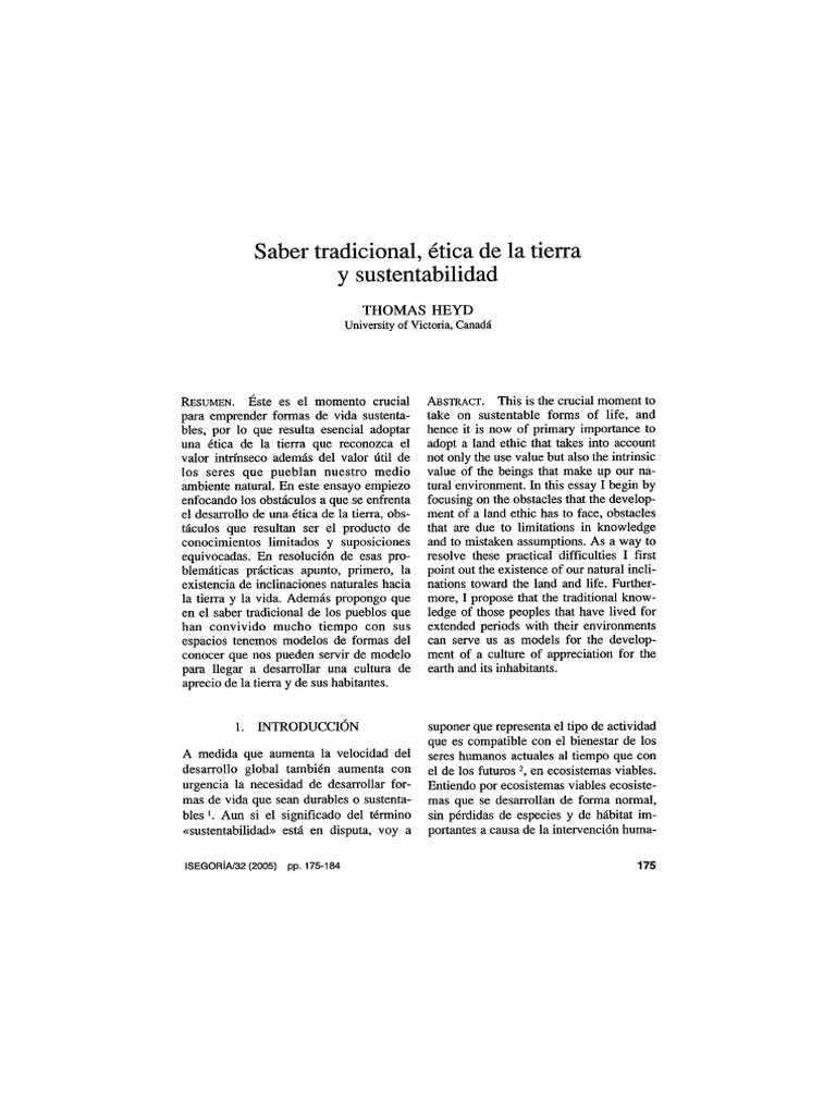 Saber tradicional, ética de la tierra y sustentabilidad | PDF ...