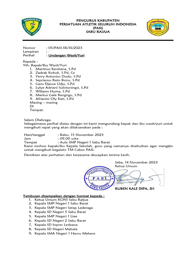 Undangan TM Wasit Dan Yuri November 2023 | PDF