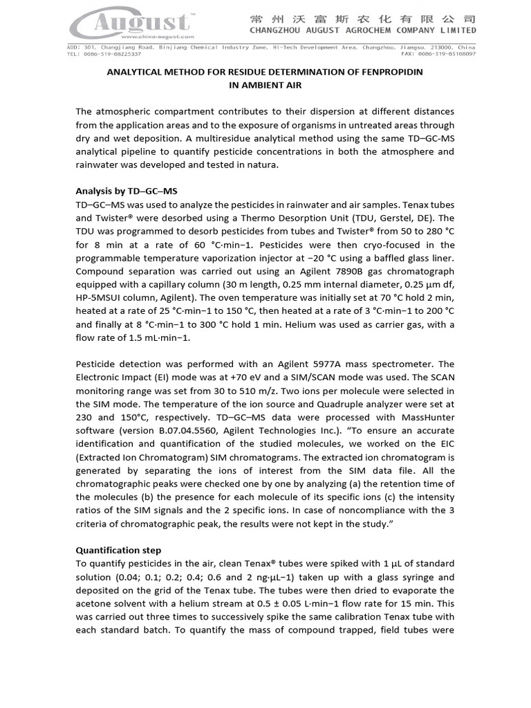Analytical Method Air Fenpropidin | PDF | Gas Chromatography ...