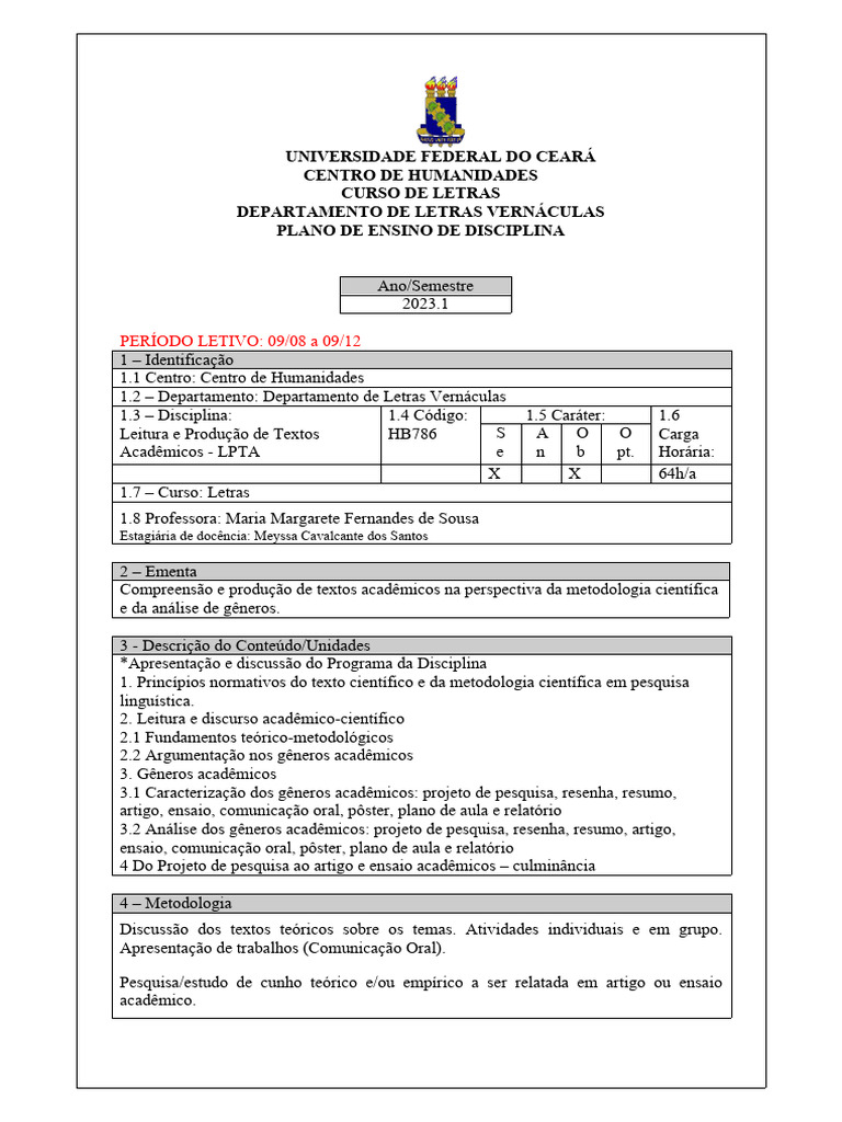 LPTA - Programa de Disciplina | PDF | Abstract (resumo) | Science