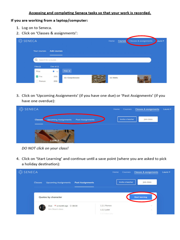 Completing Seneca Tasks Correctly | PDF