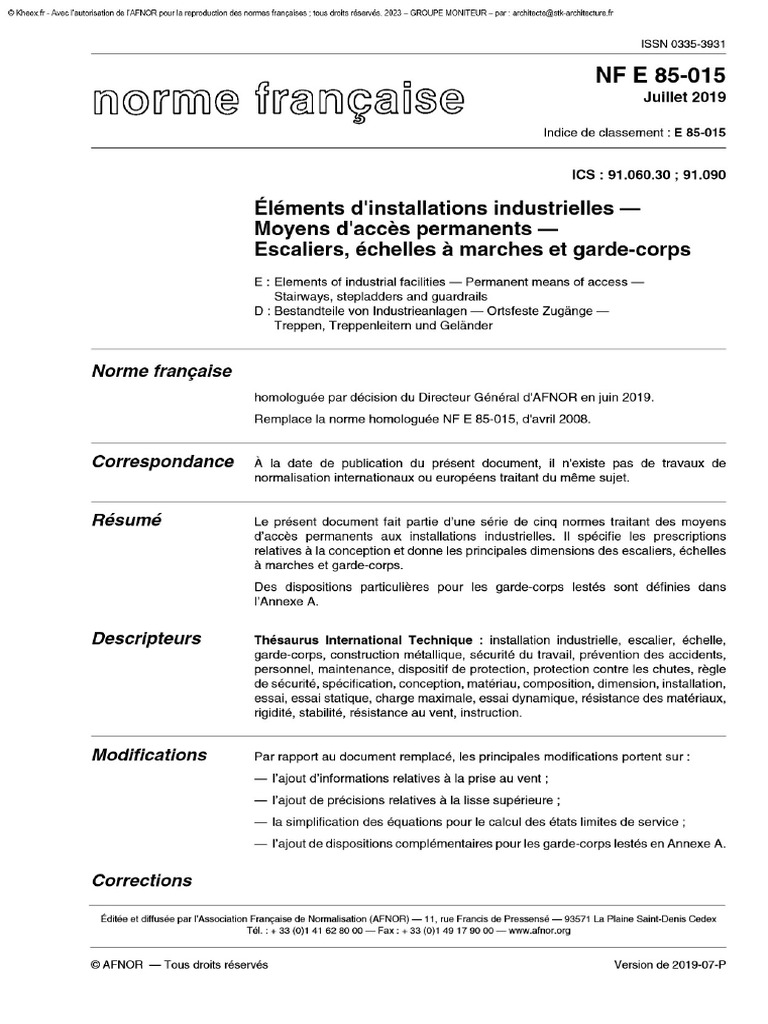 NF E 85-015 - Echelles Industrielles | PDF