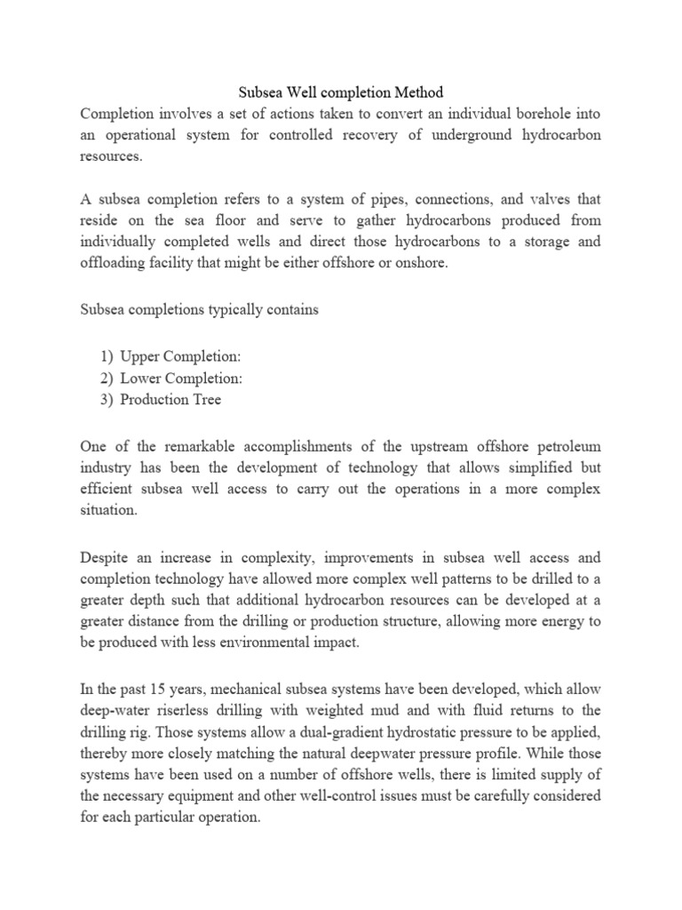 Subsea Well Completion Method | PDF | Offshore Drilling | Oil Well