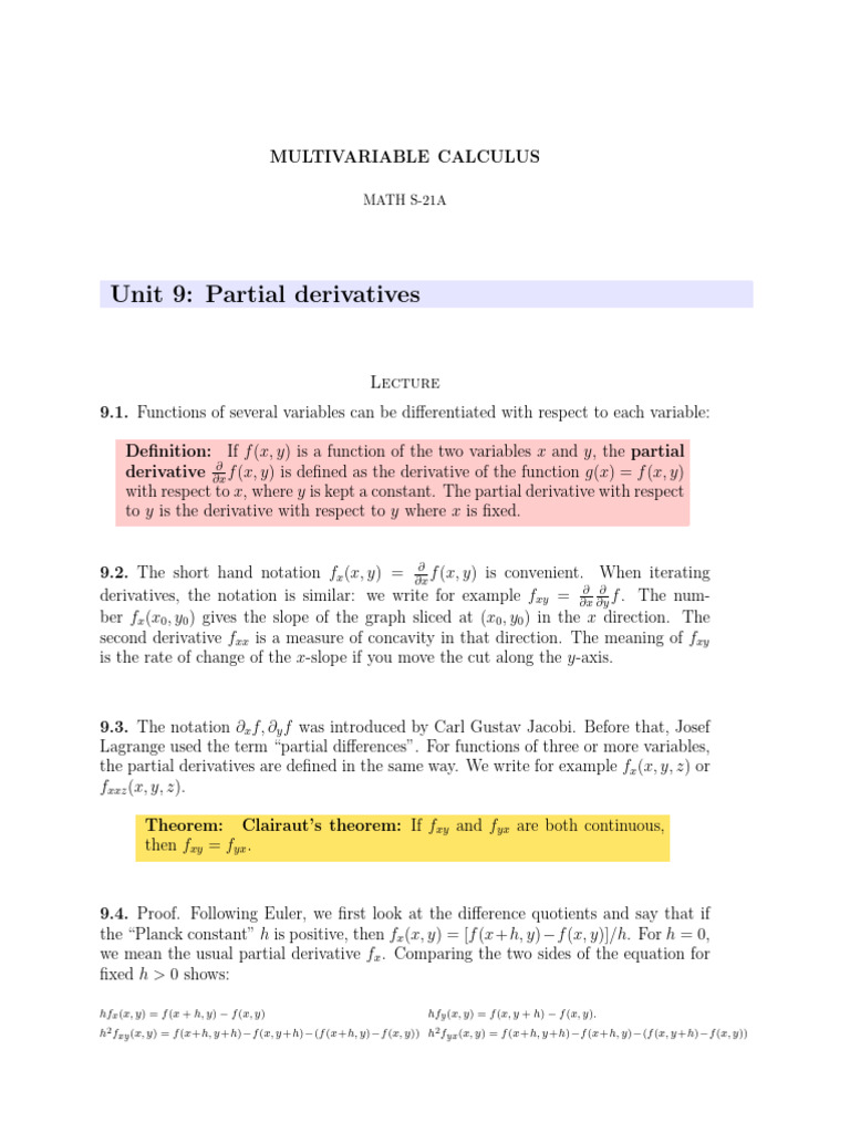 Lecture 09 | PDF | Derivative | Partial Differential Equation