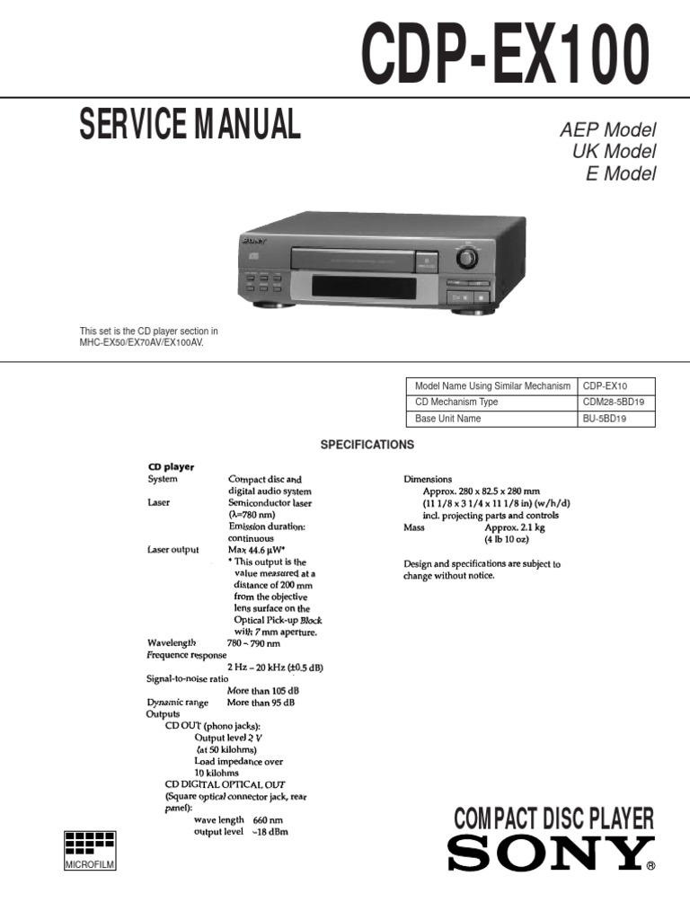 Sony Cdp-Ex100 SCH | PDF | Electromagnetism | Electrical Engineering