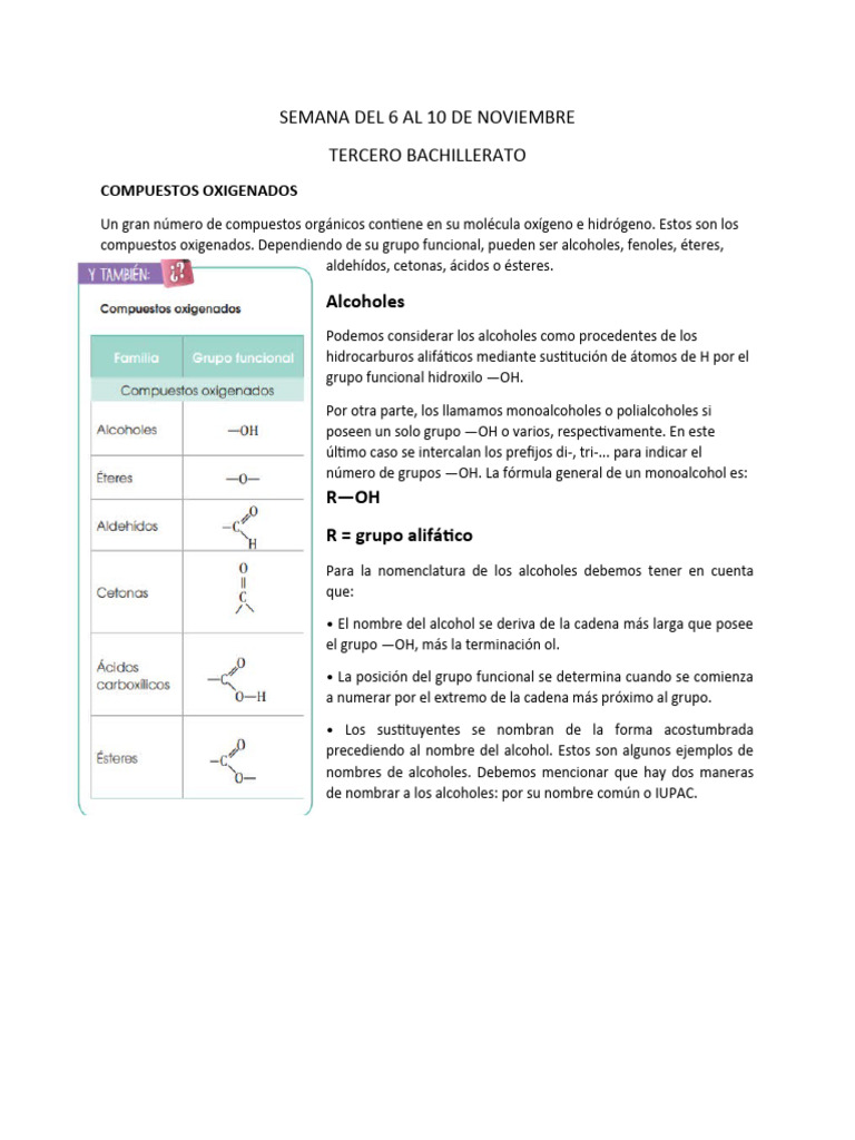 SEMANA DEL 6 AL 10 DE NOVIEMBRE Alcoholes | PDF | Compuestos orgánicos | Química