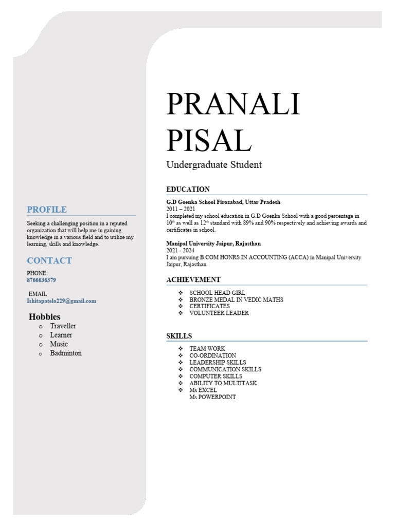 Pranali Pisal CV | PDF