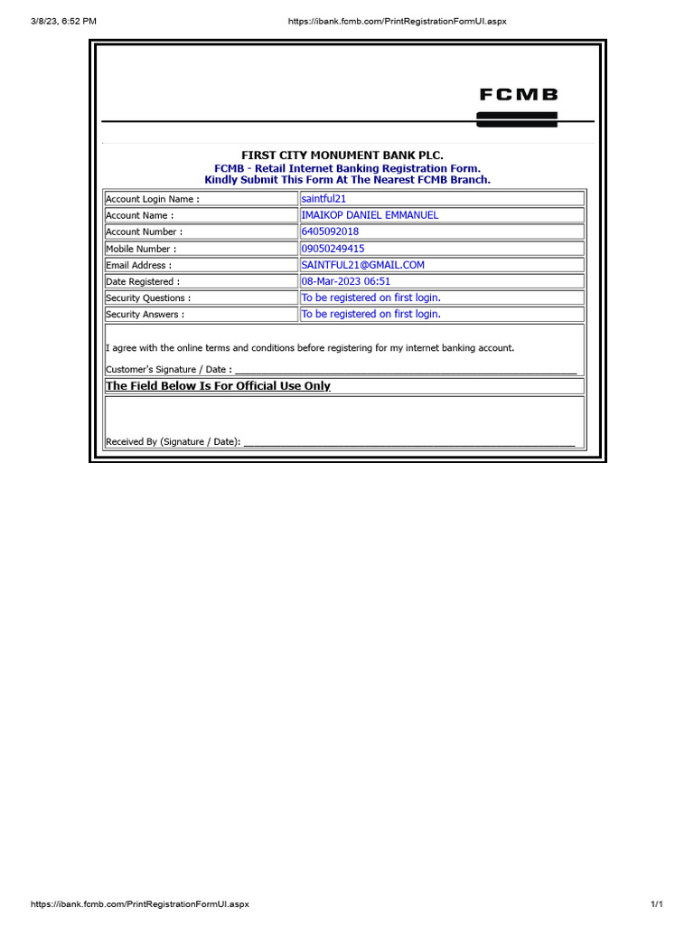 FCMB Internet Banking Form | PDF | Law