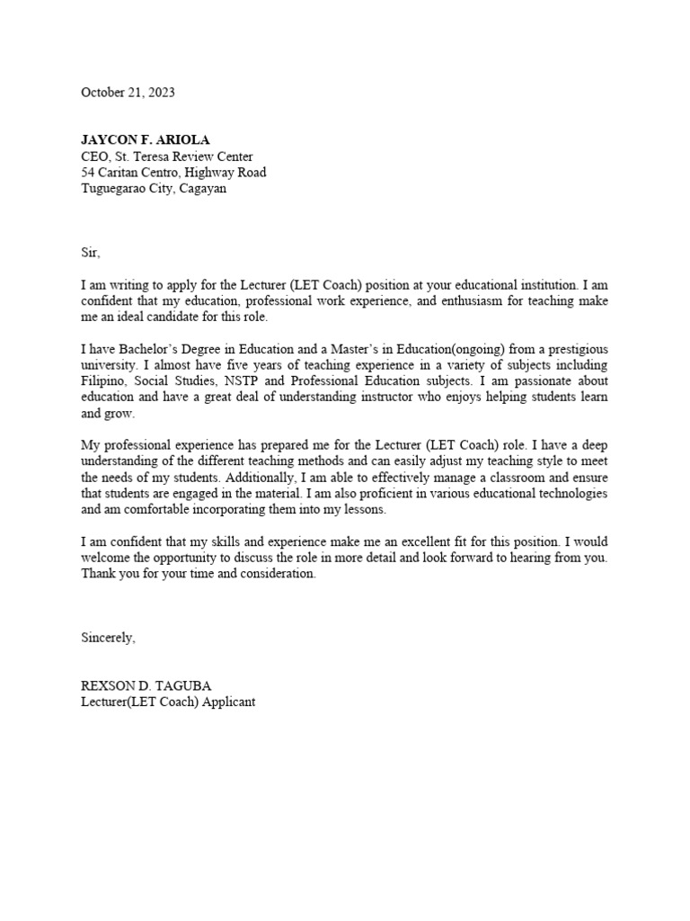 Let Coach Letter | PDF