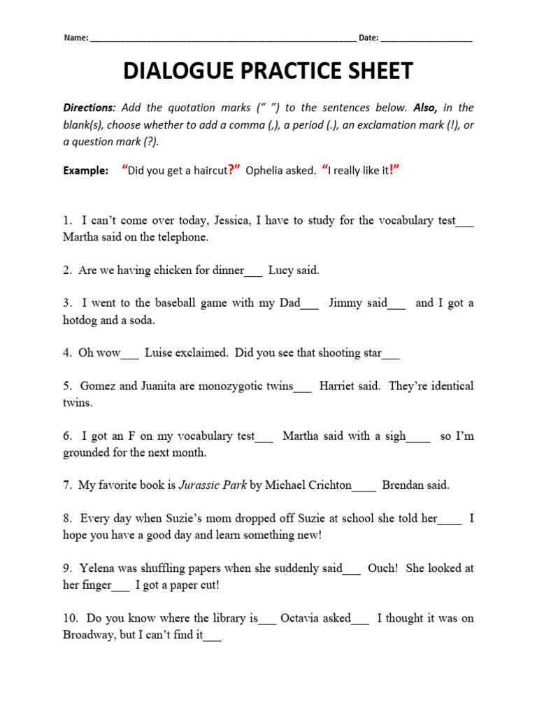 Dialogue Worksheet | PDF