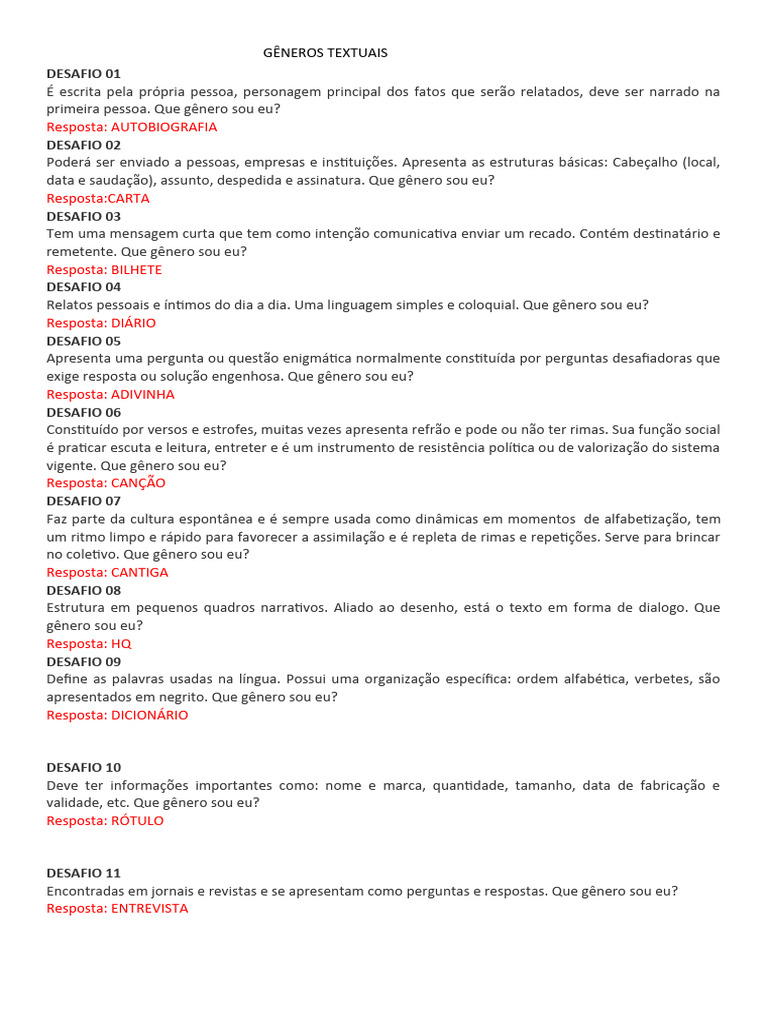 Gêneros Textuais: Definições e Exemplos | PDF | Imagem