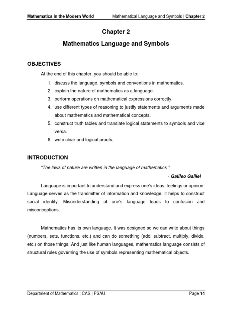 Hapter 2.1 Mathematical Language and Symbols Translation | PDF ...