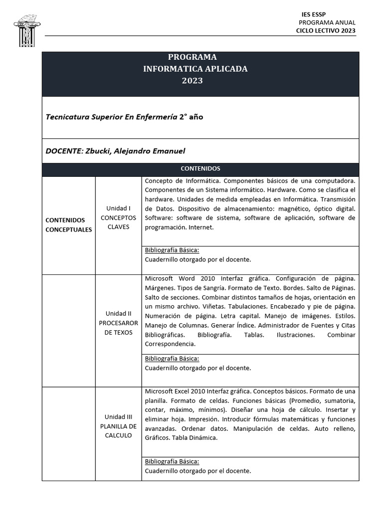 Programa Informatica Aplicada 2023 | PDF | Evaluación | Programa de computadora