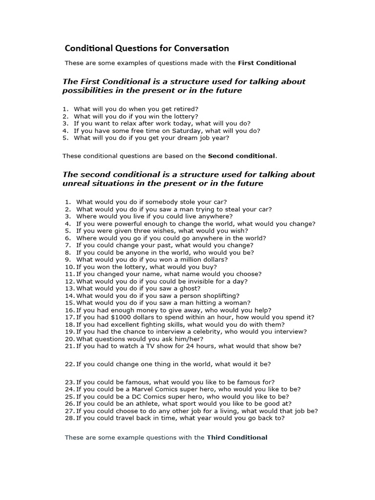 Conditional Questions For Conversation Practice | PDF | Superheroes ...