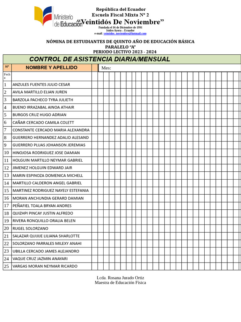 Control de Asistencia 5to A | PDF