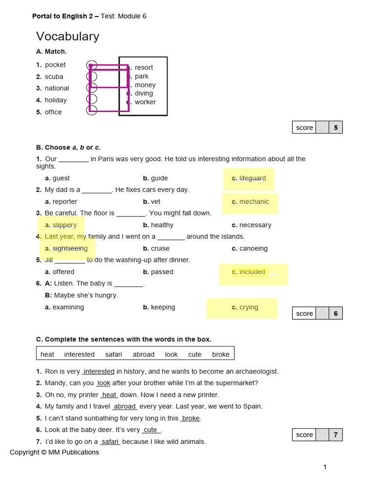 Vocabulary: Portal To English 2 - Test: Module 6 | PDF