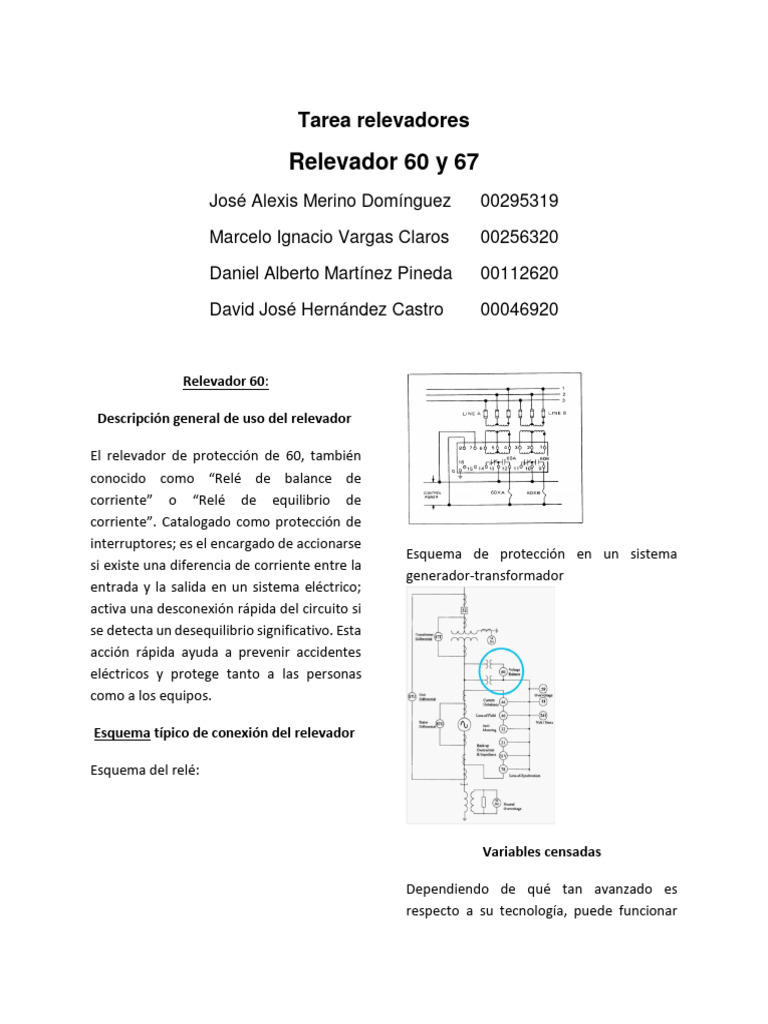 TAREA GRUPO #3 Relevador 60 y 67 | PDF | Transformador | Relé