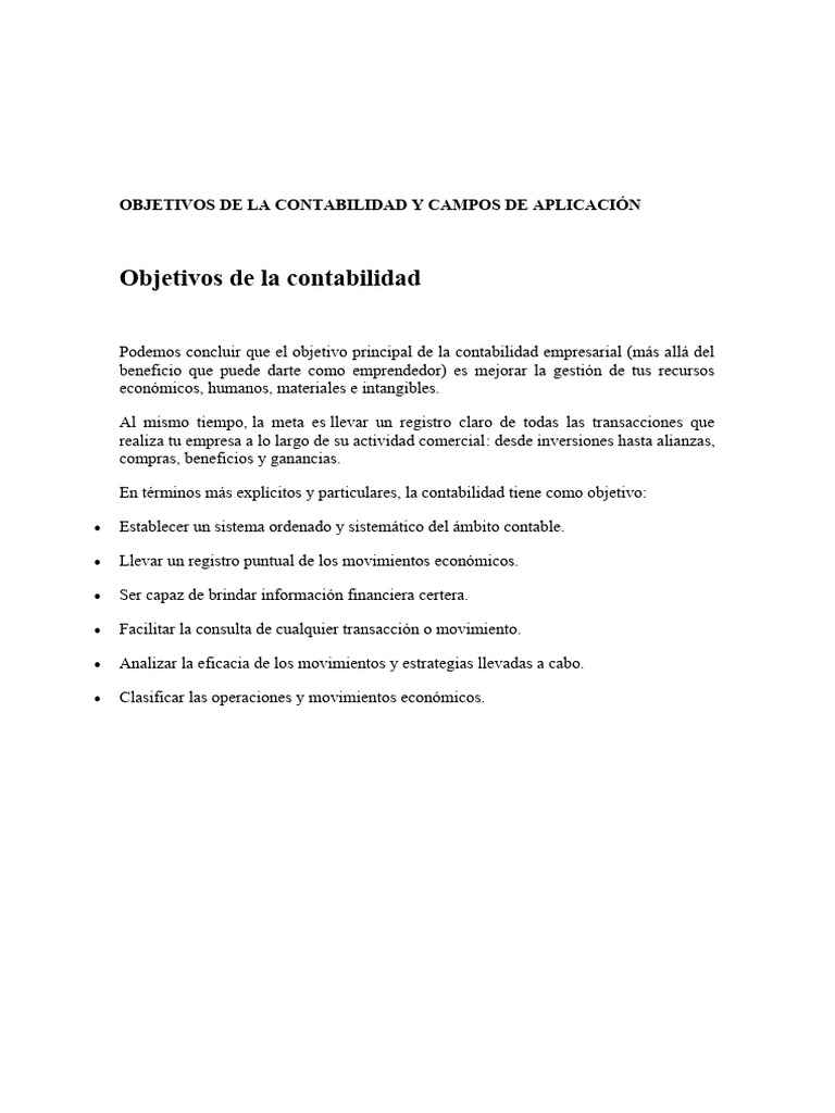 Objetivos de La Contabilidad y Campos de Aplicación - Contabilidad General - Hennsiiisiglo | PDF ...