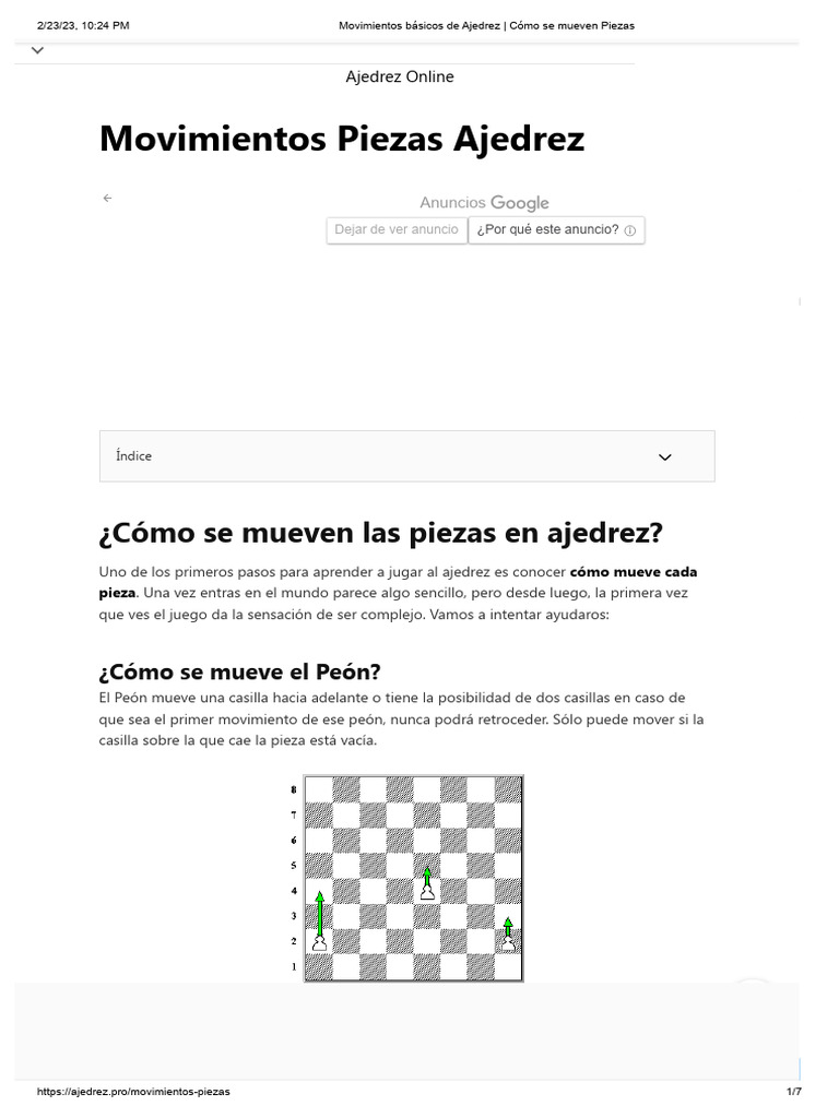 Movimientos Básicos de Ajedrez - Cómo Se Mueven Piezas | PDF | Ajedrez ...