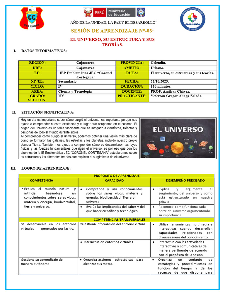 Sesión de Aprendizaje Sistema Solar (1) | PDF | Universo | Aprendizaje