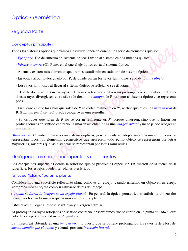 Optica Geométrica | PDF | Óptica | Espejo