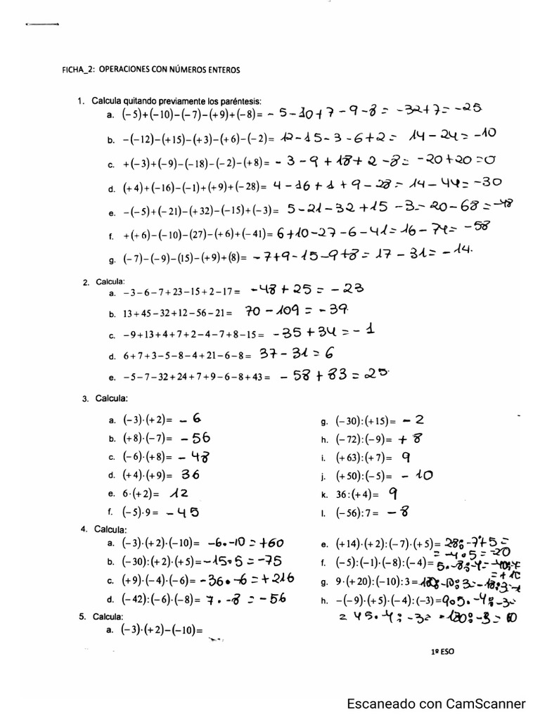 FICHA 2 - Enteros - Resuelto | PDF