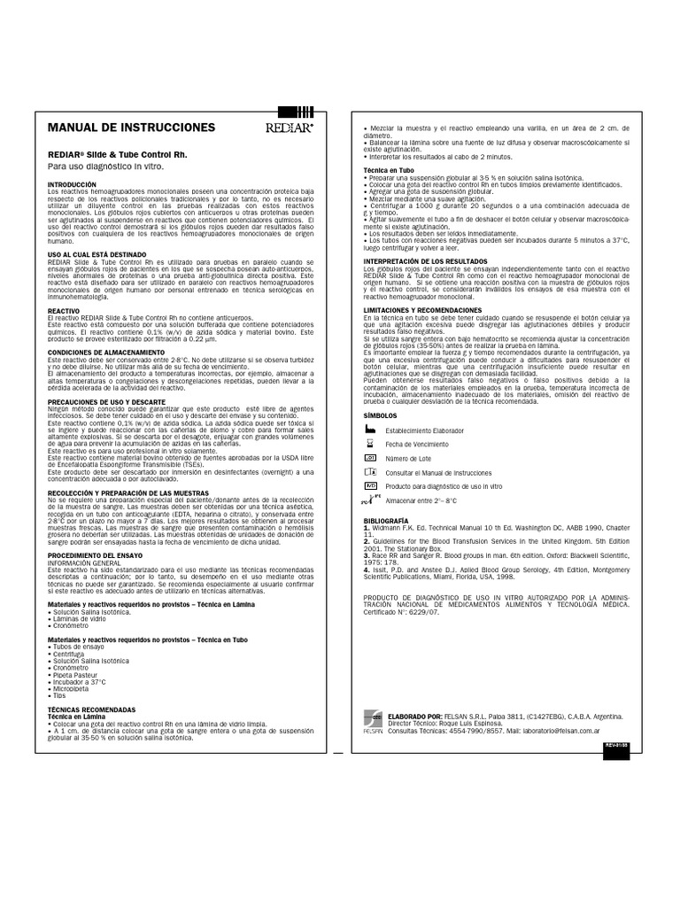 RH Control - Rediar | PDF | Anticuerpo Monoclonal | Reactivo