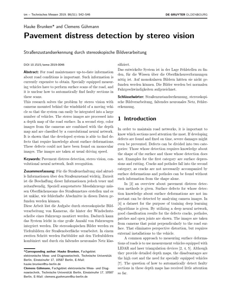 Pavement Distress Detection by Stereo Vision | PDF | Image Resolution | Artificial Neural Network
