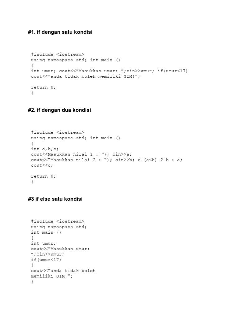 Contoh Source Code C++ Pengkondisian | PDF | Komputer