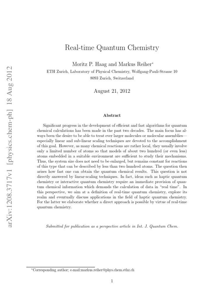 Real-Time Quantum Chemistry | PDF | Hartree–Fock Method | Matrix ...