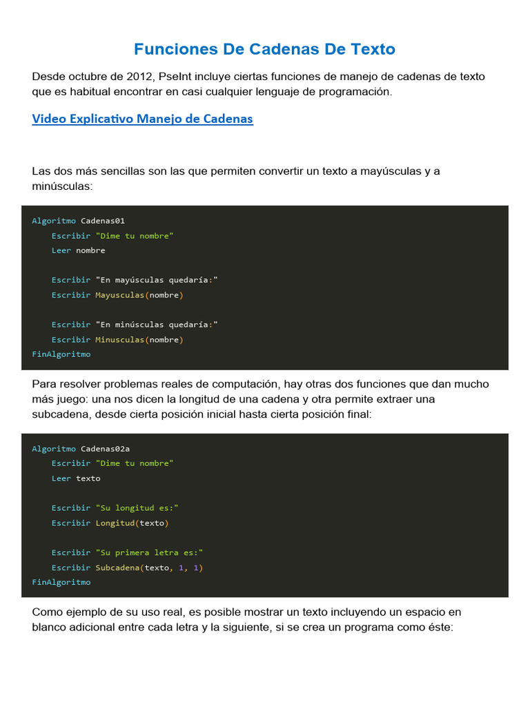 Funciones de Cadenas de Texto | PDF | Algoritmos | Caso de carta