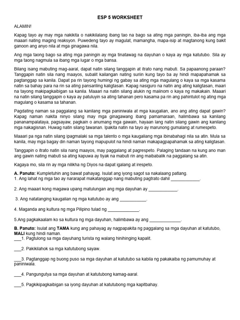 Esp 5 Worksheet | PDF