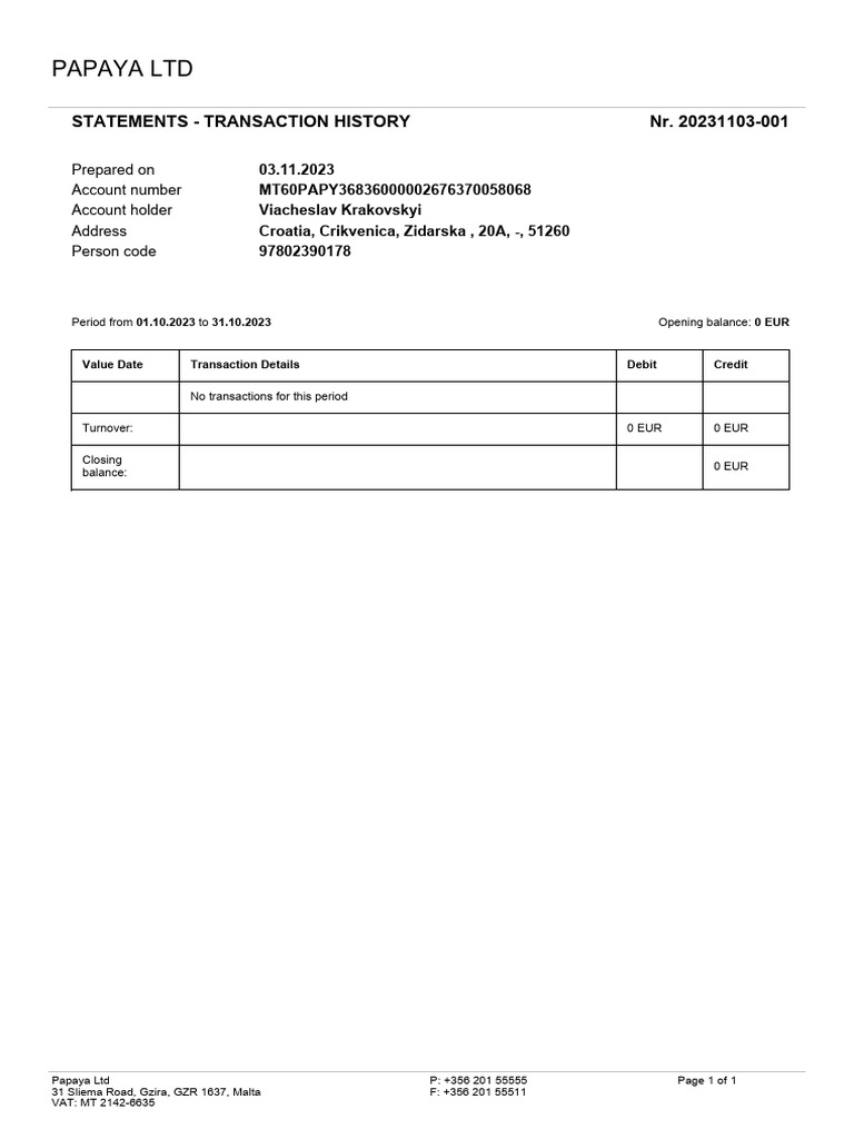 Transaction History Statement - October 2023 | PDF