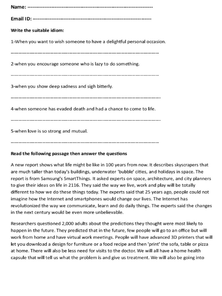 Placement Test 1 Pre - Intermediate) | PDF