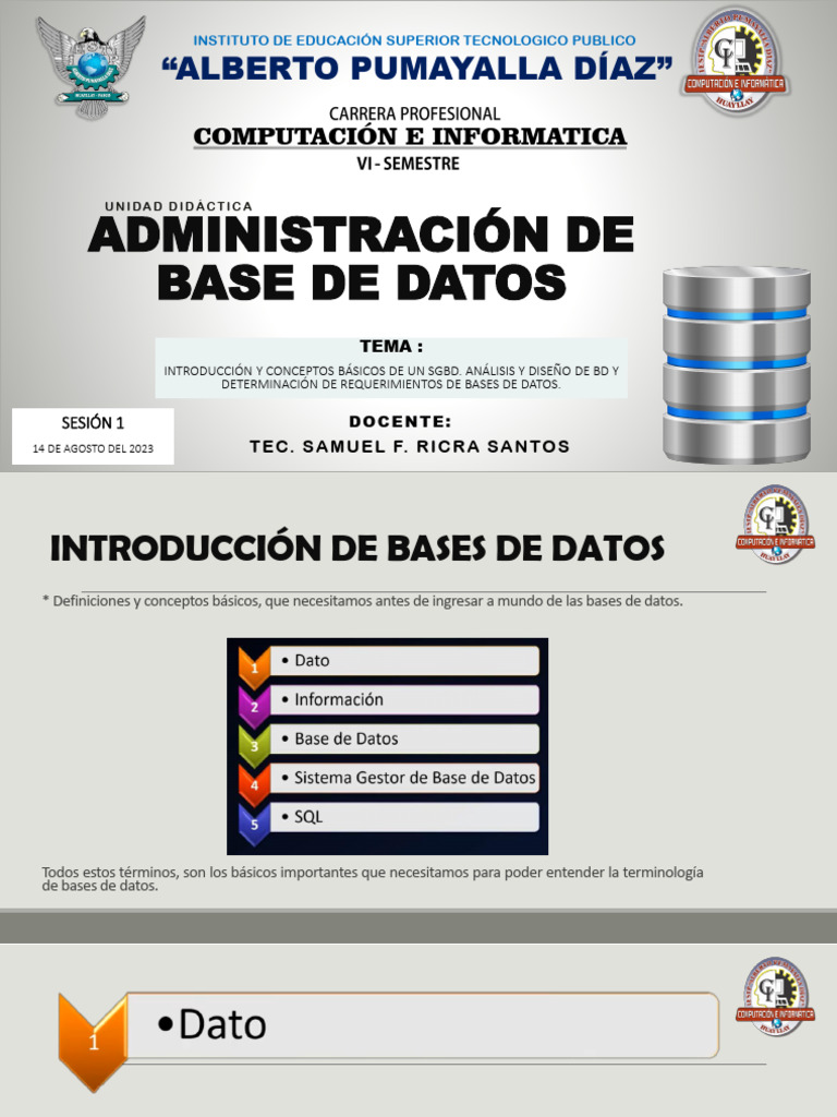 Sesion 1 y 2 - Conceptos Básicos de Un SGBD y de Tipos de Datos | PDF | Bases de datos ...