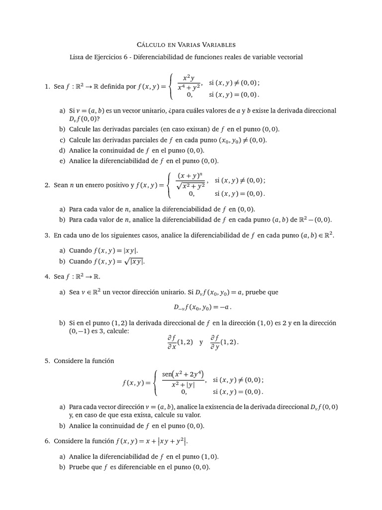 Lista de Ejercicios 6 | PDF | Derivado | Ecuaciones